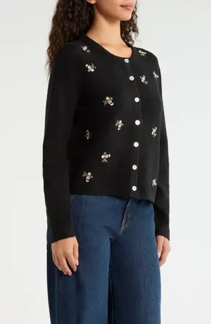 Lucky Brand Floral Embroidered Cardigan