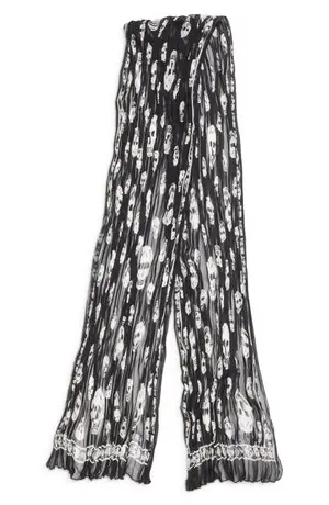 Alexander McQueen Skull Print Pleated Silk Scarf - Black/ivory