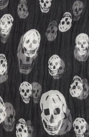 Alexander McQueen Skull Print Pleated Silk Scarf - Black/ivory