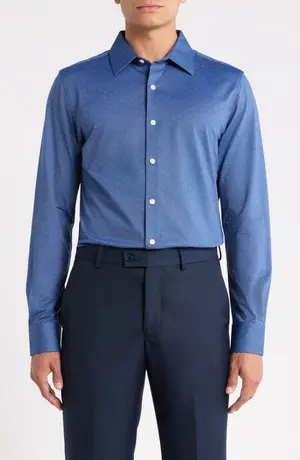 Bonobos Slim Fit Tech Pique Button Down Shirt - Dark Blue Triangle Texture