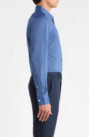 Bonobos Slim Fit Tech Pique Button Down Shirt - Dark Blue Triangle Texture