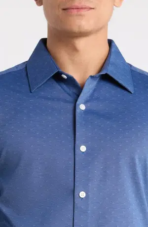 Bonobos Slim Fit Tech Pique Button Down Shirt - Dark Blue Triangle Texture