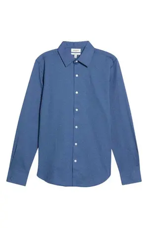 Bonobos Slim Fit Tech Pique Button Down Shirt - Dark Blue Triangle Texture