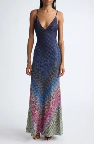 Missoni Metallic Zigzag Sleeveless Maxi Dress - Smsot Blue Base