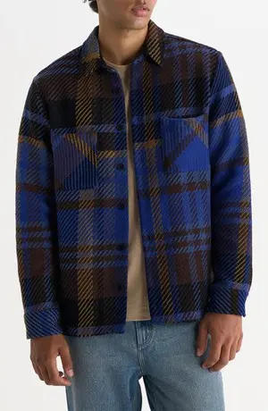 WAX LONDON Whiting Check Shirt Jacket - Blue/brown