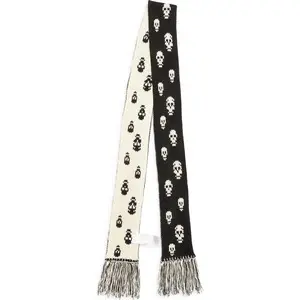 Alexander McQueen Skull Jacquard Fringe Scarf - Black/ivory