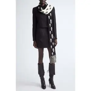 Alexander McQueen Skull Jacquard Fringe Scarf - Black/ivory