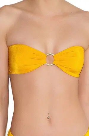 CHERINA BEACHWEAR Hazel Bandeau Adjustable With Circular Center Accent Bikini Top - Yellow