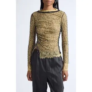 SIEDRES Faye Studded Lace & Mesh Top - Black/yellow
