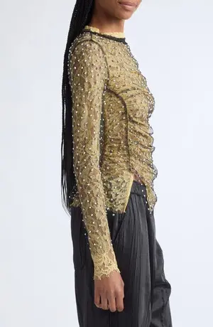 SIEDRES Faye Studded Lace & Mesh Top - Black/yellow