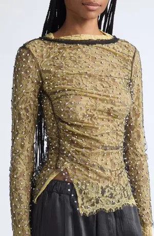 SIEDRES Faye Studded Lace & Mesh Top - Black/yellow