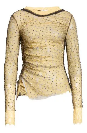 SIEDRES Faye Studded Lace & Mesh Top - Black/yellow