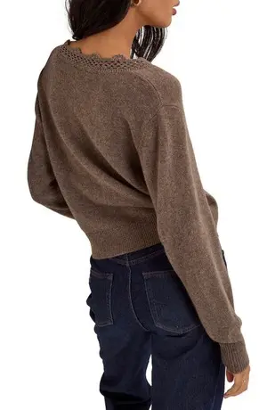 NOBODY'S CHILD Openwork Trim Wool Blend Cardigan