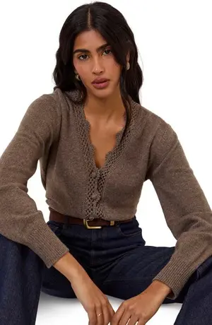 NOBODY'S CHILD Openwork Trim Wool Blend Cardigan