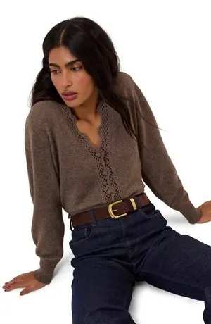 NOBODY'S CHILD Openwork Trim Wool Blend Cardigan