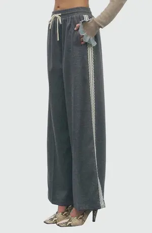 MAUDE CLUB Jackson Wide Leg Pants With Lace Trim