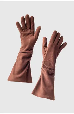 Natori Suede Gloves Suede Drama Gloves Chestnut
