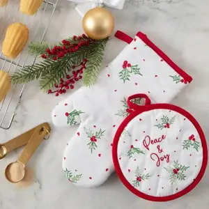 LENOX Bayberry Peace & Joy Oven Mit And Pot Holder 2 Piece Set