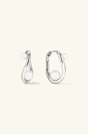Mejuri Dome Figure Pearl Hoops - Sterling Silver