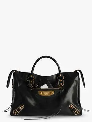 Balenciaga Le City Uptown Leather Handbag With Stud Detail - Black