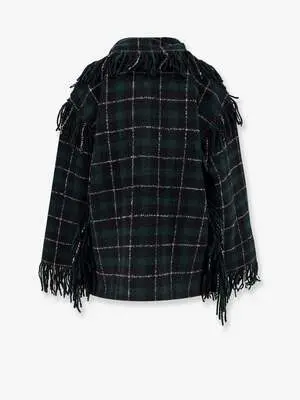 TOTEME Fringed Scarf Madras Wool Coat