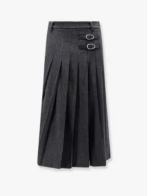 ACTUALEE Pleated Melange Midi Skirt