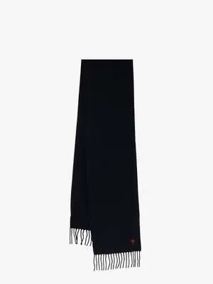 AMI Paris Wool Scarf With De Cœur Embroidery - Black