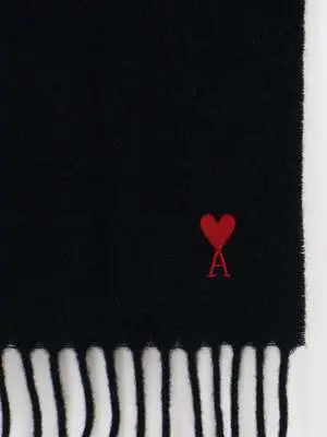 AMI Paris Wool Scarf With De Cœur Embroidery