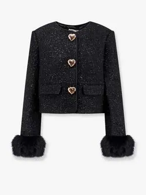 SELF-PORTRAIT Cropped Wool Blend Blazer With Allover Laminated Details