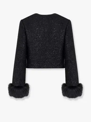 SELF-PORTRAIT Cropped Wool Blend Blazer With Allover Laminated Details