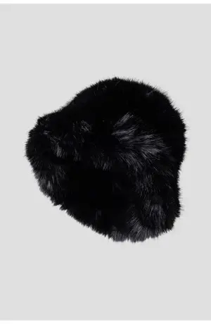 Natori Faux Fur Solid Faux Fur Bucket Hat Black