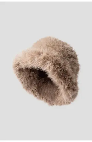 Natori Faux Fur Solid Faux Fur Bucket Hat - Natural