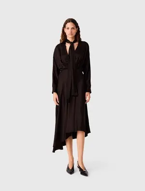Maje Asymmetrical Satin Midi Dress