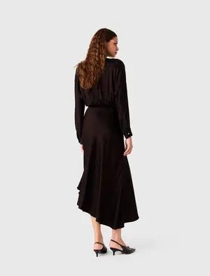 Maje Asymmetrical Satin Midi Dress