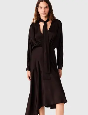 Maje Asymmetrical Satin Midi Dress