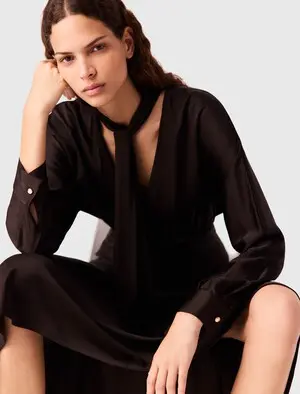 Maje Asymmetrical Satin Midi Dress