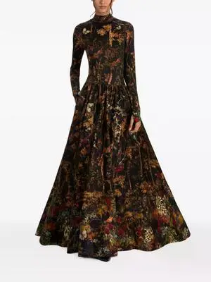 Alice + Olivia Chara Forest-print High-neck Maxi Dress