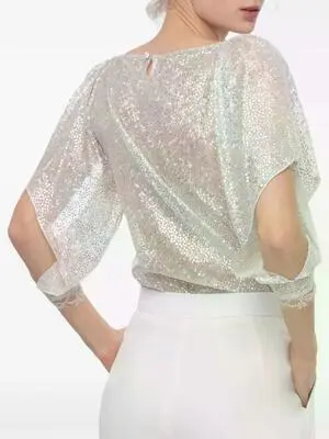 GEMY MAALOUF Lace-trim Shimmery Top