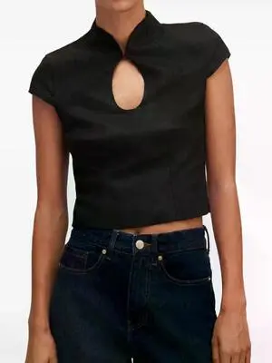 EVER NEW Ayla Keyhole Linen Top - Black