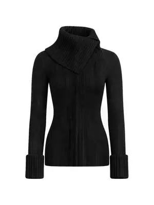 Sportmax Asymmetric-collar Ribbed-knit Sweater - Black