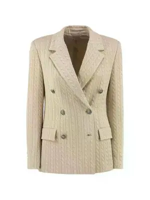 Brunello Cucinelli Sparkling Cotton And Viscose English Rib Knit Blazer With Monili - Neutrals