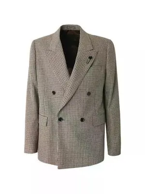 LARDINI Houndstooth Double-breasted Blazer - Neutrals