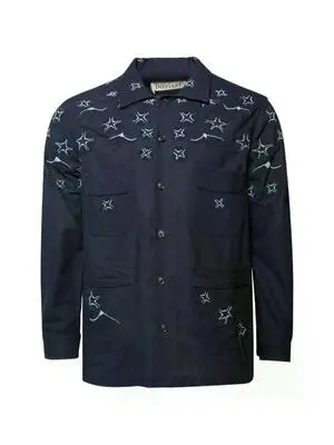 BAZISZT Sesame Star-embroidered Shirt - Blue