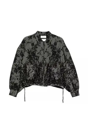 QUETSCHE Houndstooth-pattern Floral-print Jacket - Black