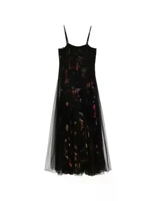 QUETSCHE Floral-print Tulle-overlay Dress - Black