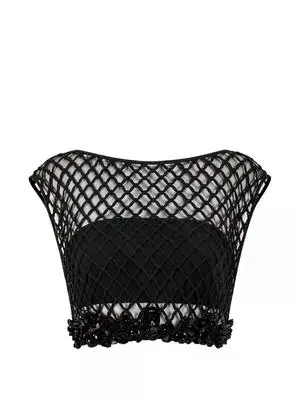 GEMY MAALOUF Embellished Mesh-overlay Top - Black