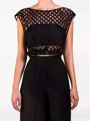 GEMY MAALOUF Embellished Mesh-overlay Top