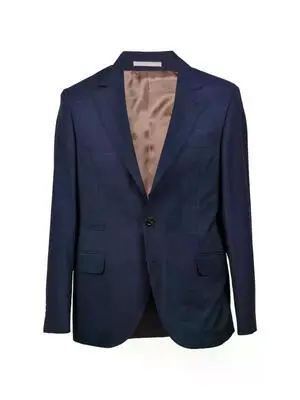 Brunello Cucinelli Windowpane-pattern Virgin Wool Suit - Blue