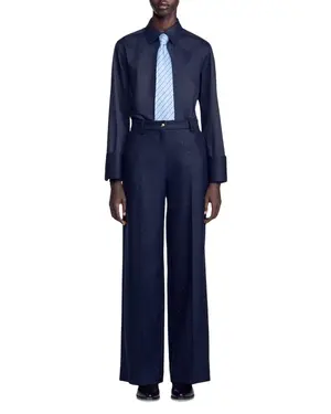 Sandro Ellington Wool Rhinestone Straight Leg Pants