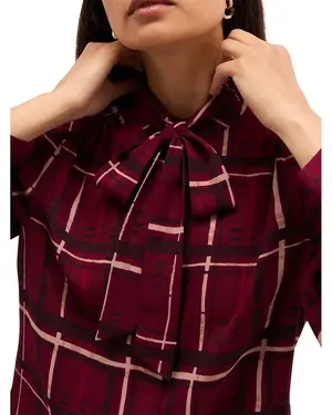 HOBBS LONDON Aisha Plaid Tie Neck Blouse
